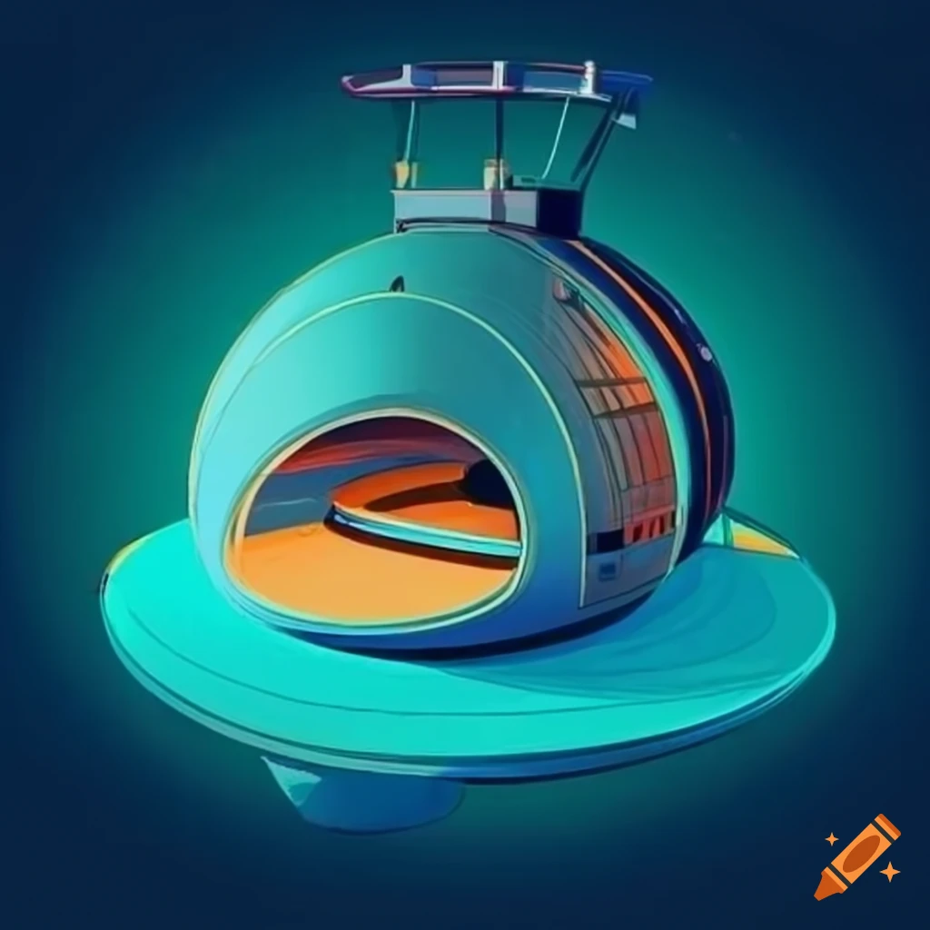 Retro-futuristic illustration of a unique living pod