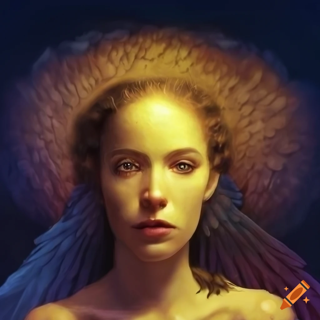 Painting of a blonde virgin mary with angelic beings on Craiyon