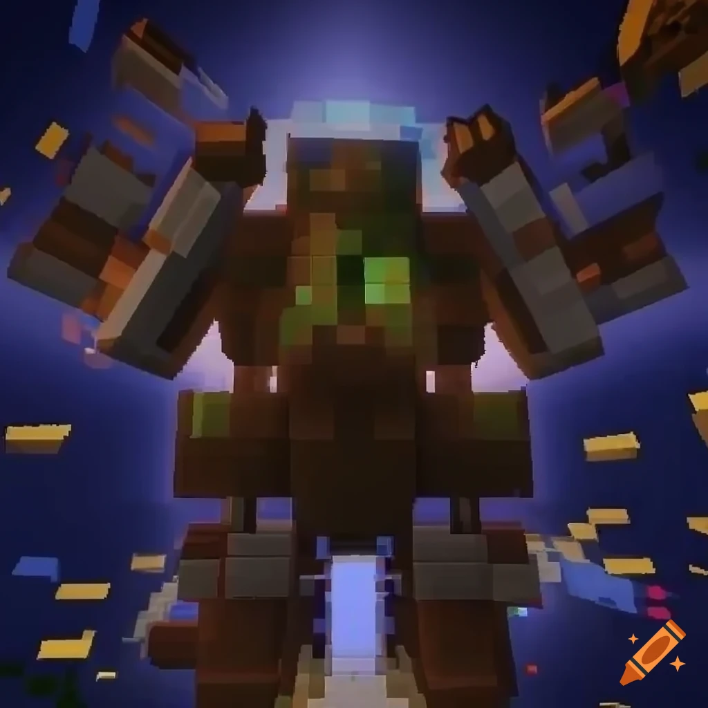 Minecraft magician building a mech on Craiyon