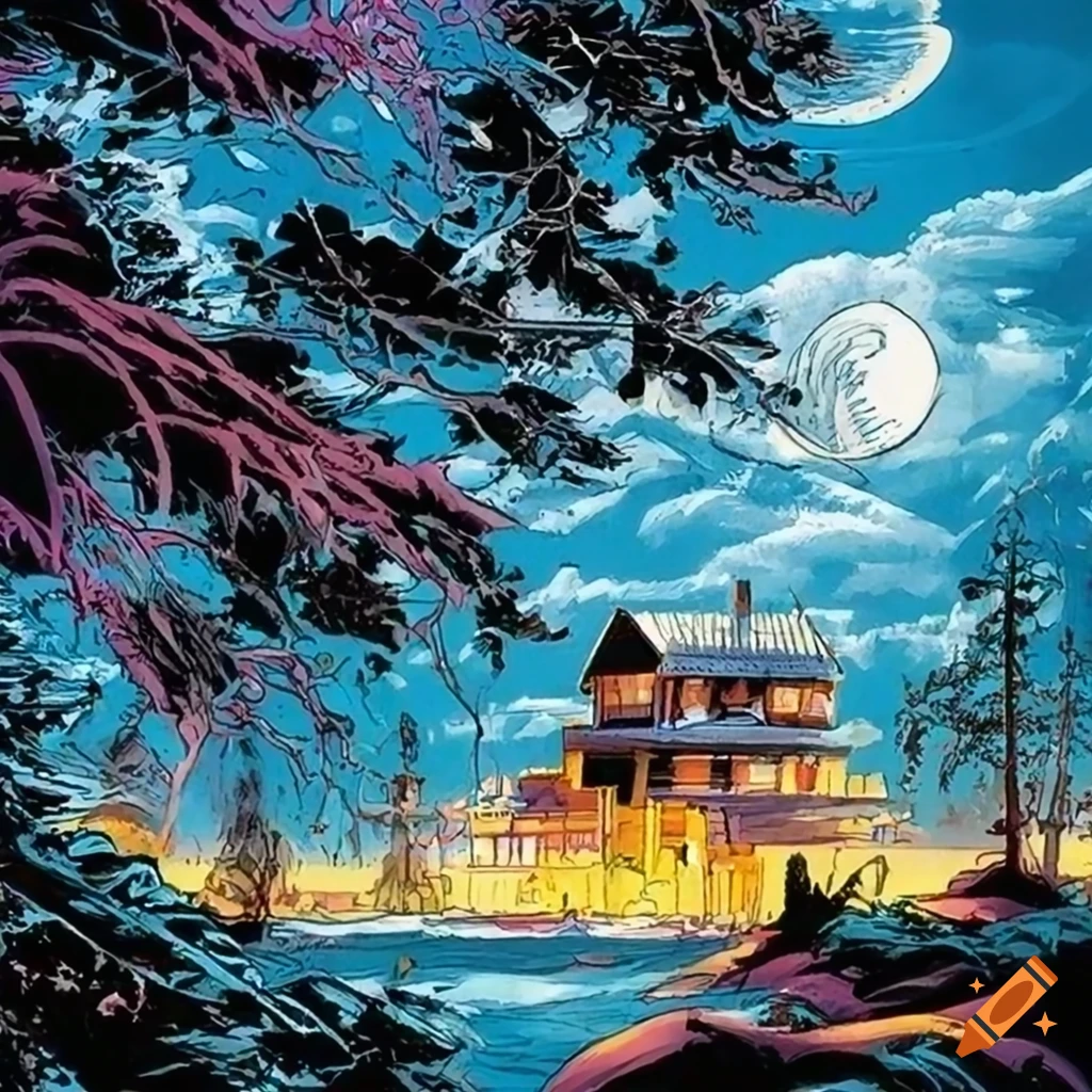 Haunted house among christmas trees in a sinister fantasy on Craiyon