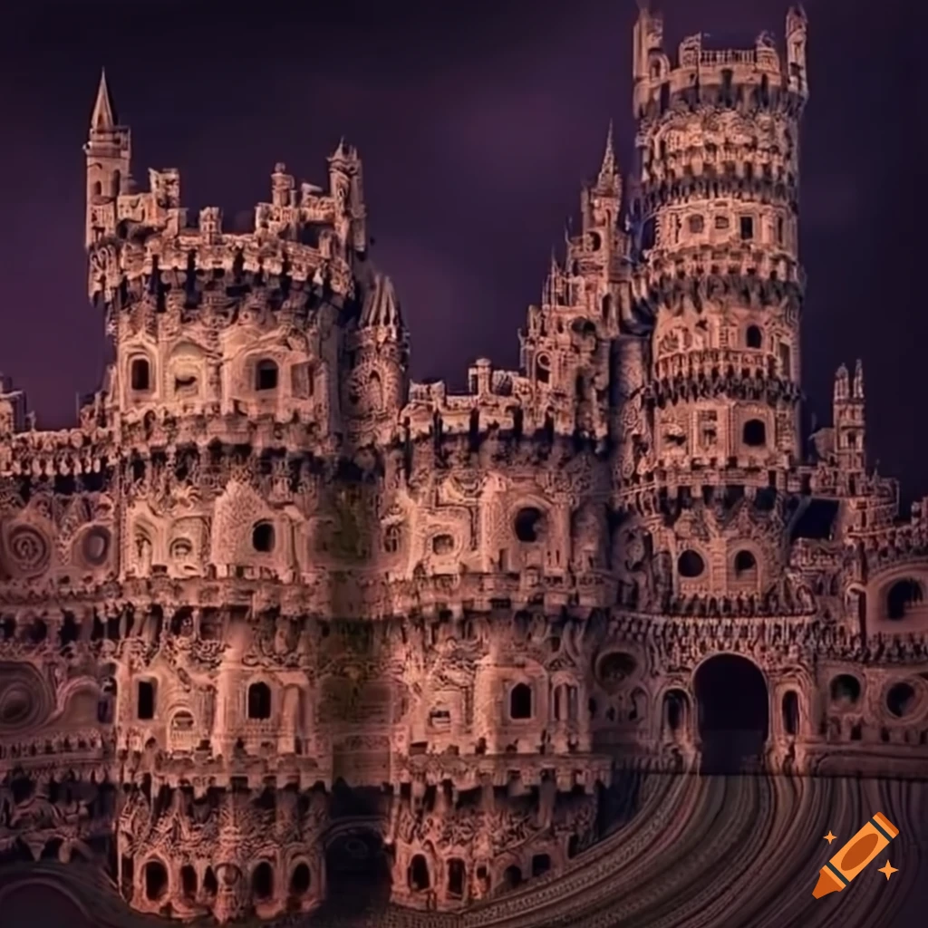 Intricate fractal castle pattern on Craiyon