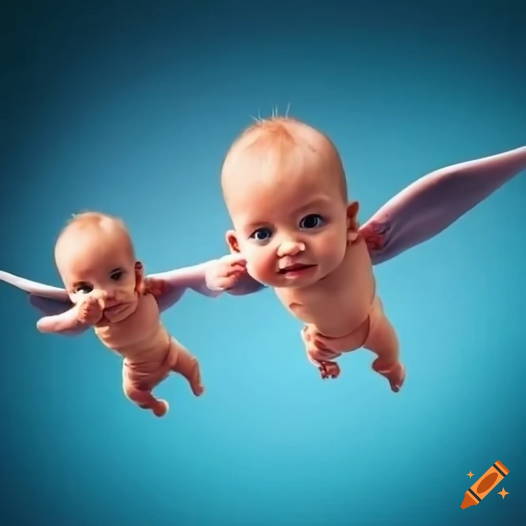 Adorable picture of flying baby twins