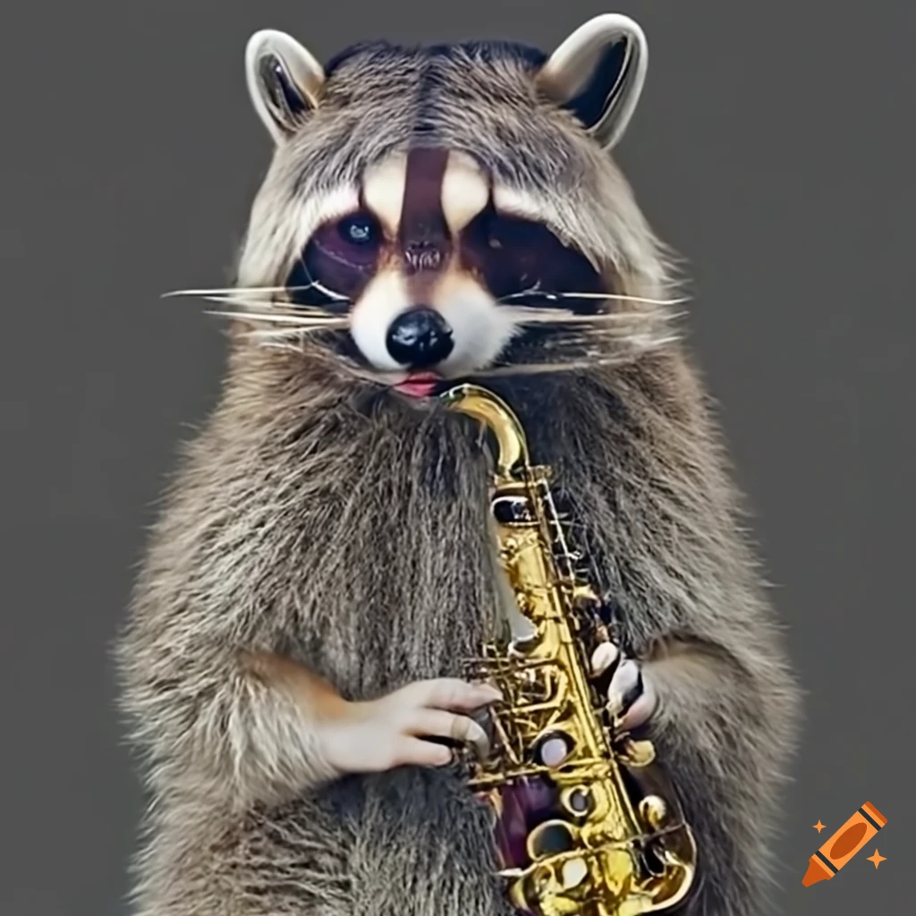 Image of a raccoon playing the saxophone