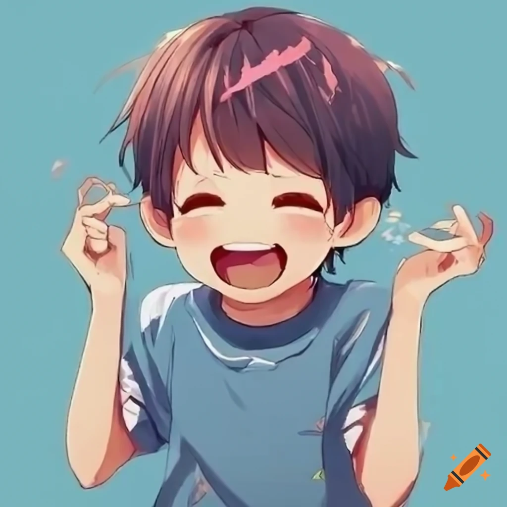 Adorable anime kid laughing on Craiyon