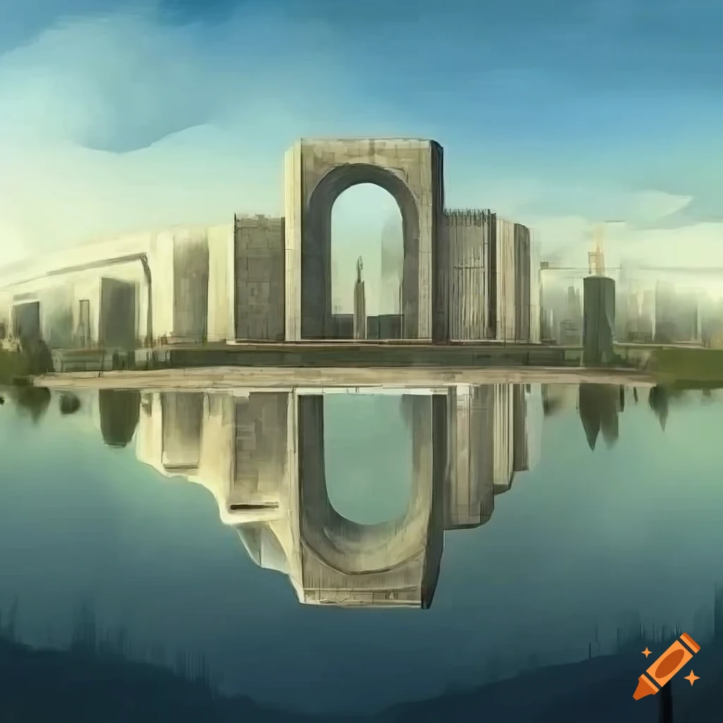 Realistic painting of a futuristic soviet city with symmetrical ...