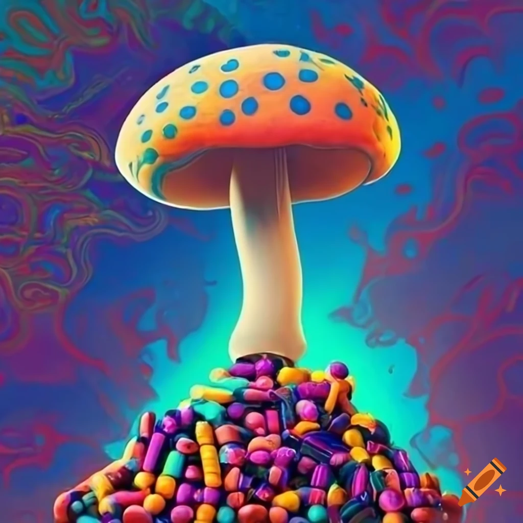 Chocolate bar with psychedelic mushroom on Craiyon