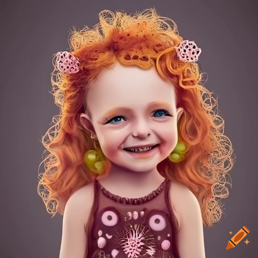 Illustration of adorable smiling ginger-haired girls in colorful ...