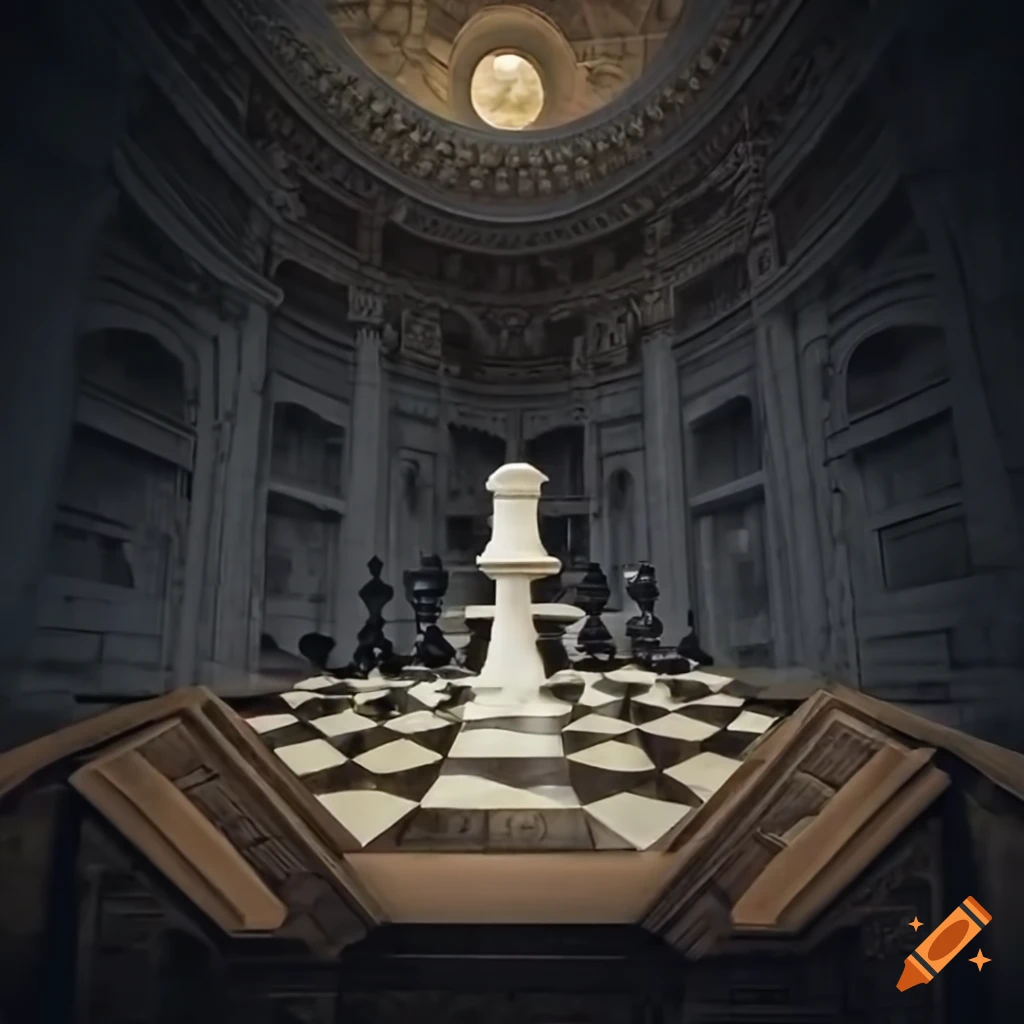 Surreal architecture resembling a gigantic chess set on Craiyon