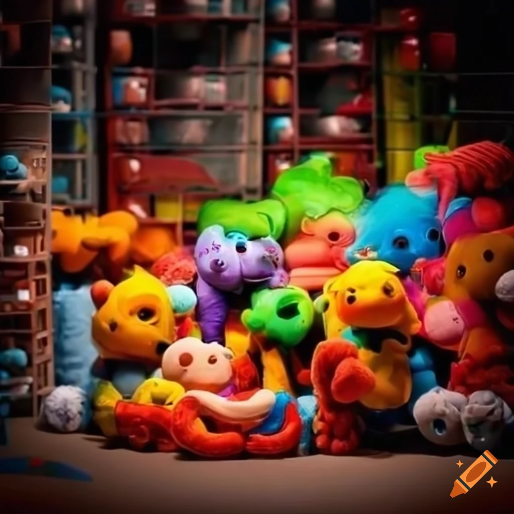 Organized toy inventory in a warehouse on Craiyon