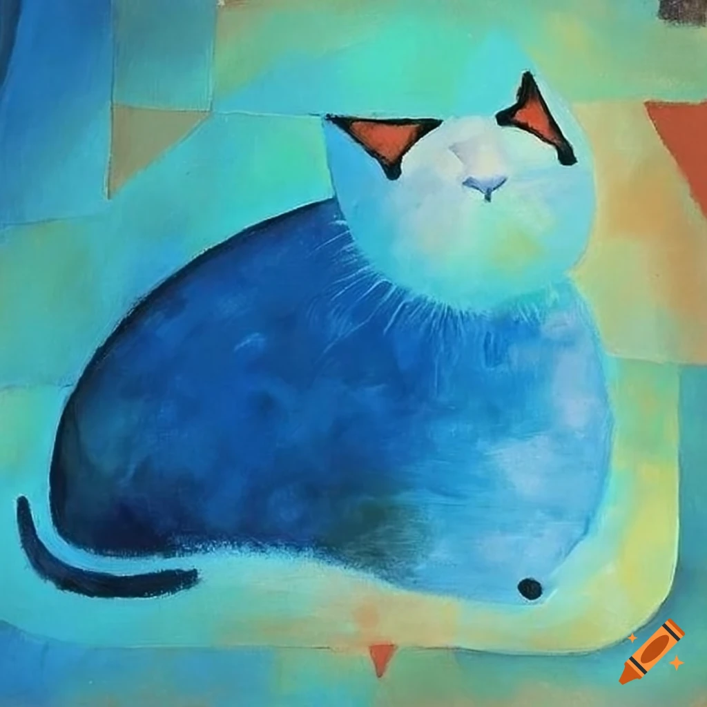 Abstract painting of a sleeping blue cat on Craiyon