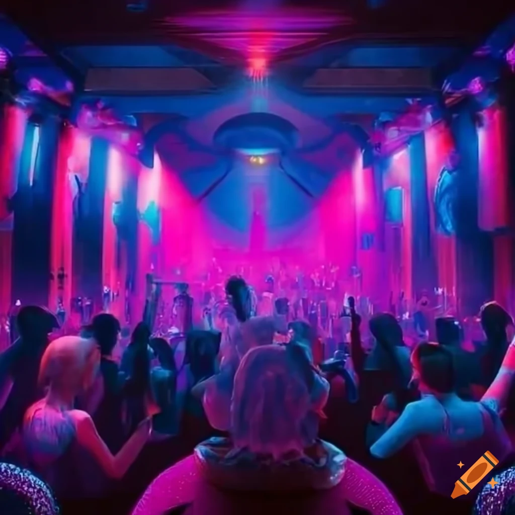 Interdimensional nightclub with people dancing