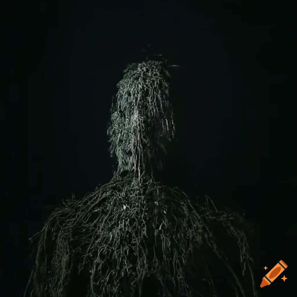 Night vision footage of a moss creature in the forest on Craiyon