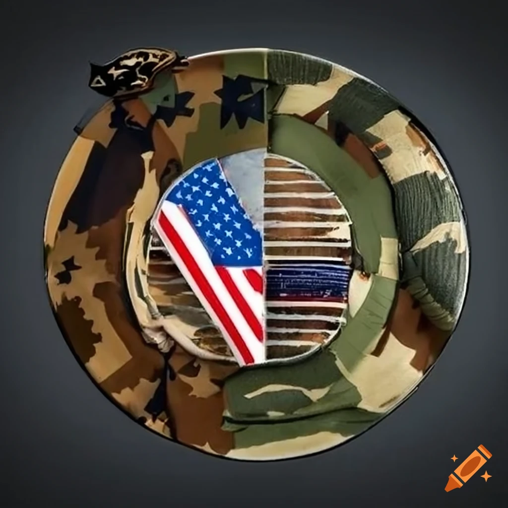 Patriotic military sticker design with stars, stripes, and eagle