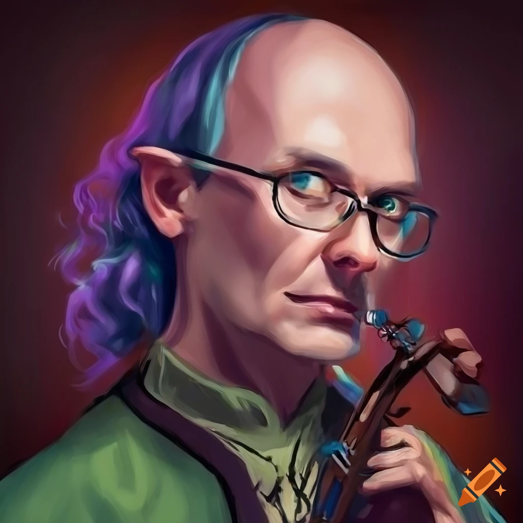 Portrait of brian eno playing viola as a dnd bard wizard on Craiyon