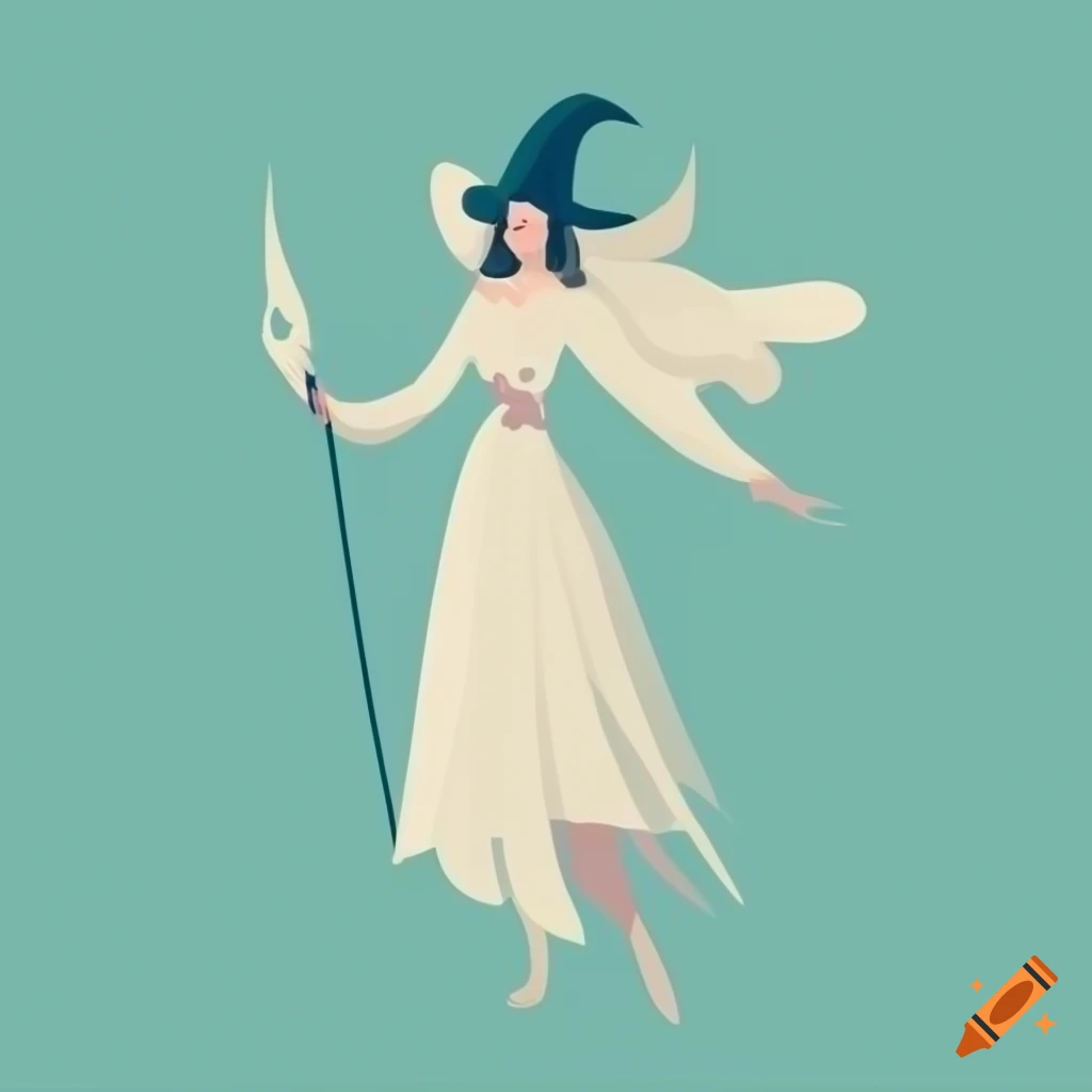Minimalist vector of a white witch on Craiyon