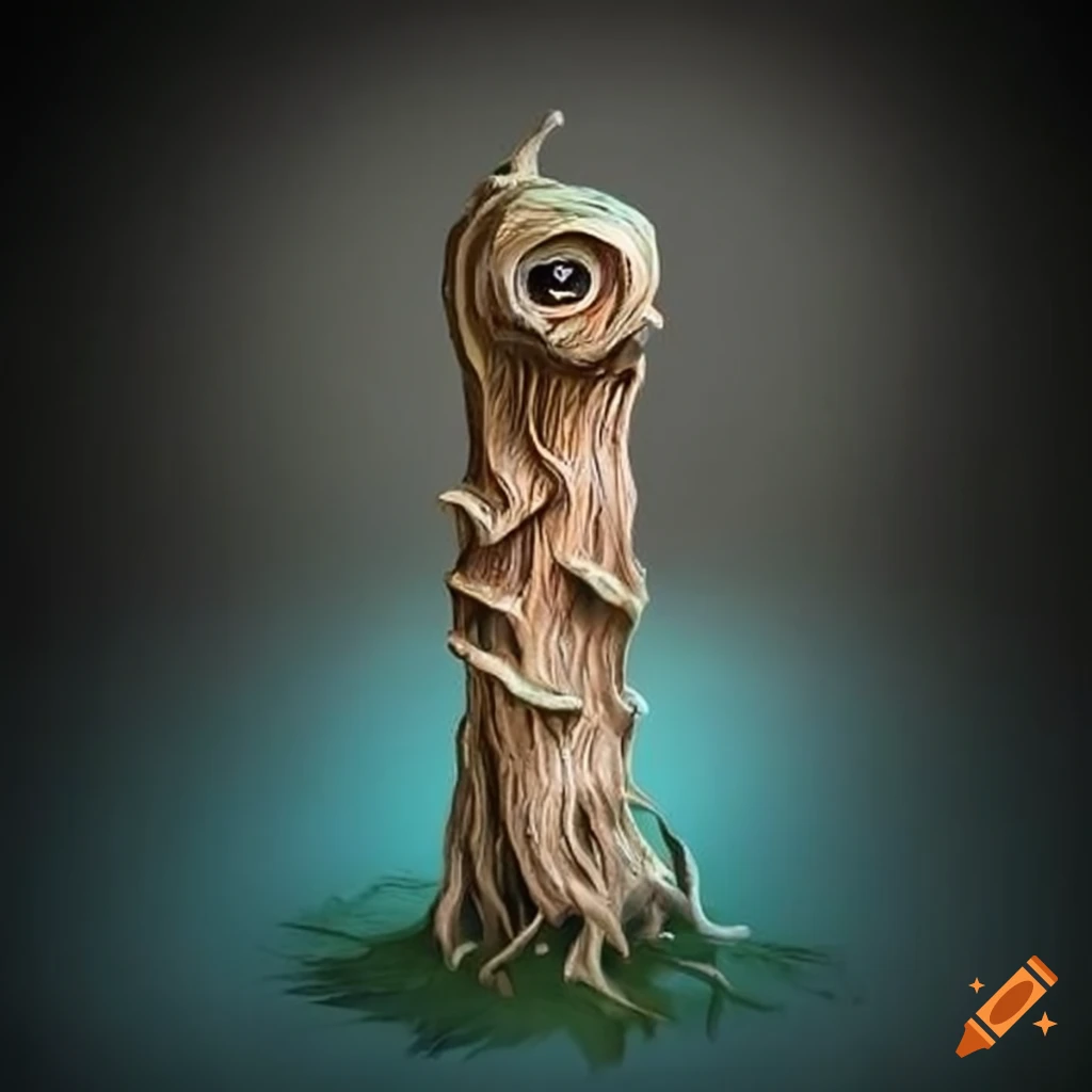 Quirky tree sculpture holding unexpected object on Craiyon