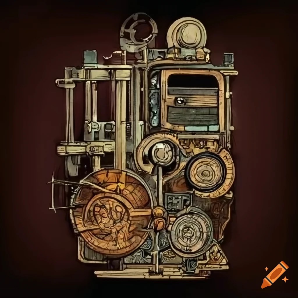 Schematic-style renaissance city with steampunk elements on Craiyon