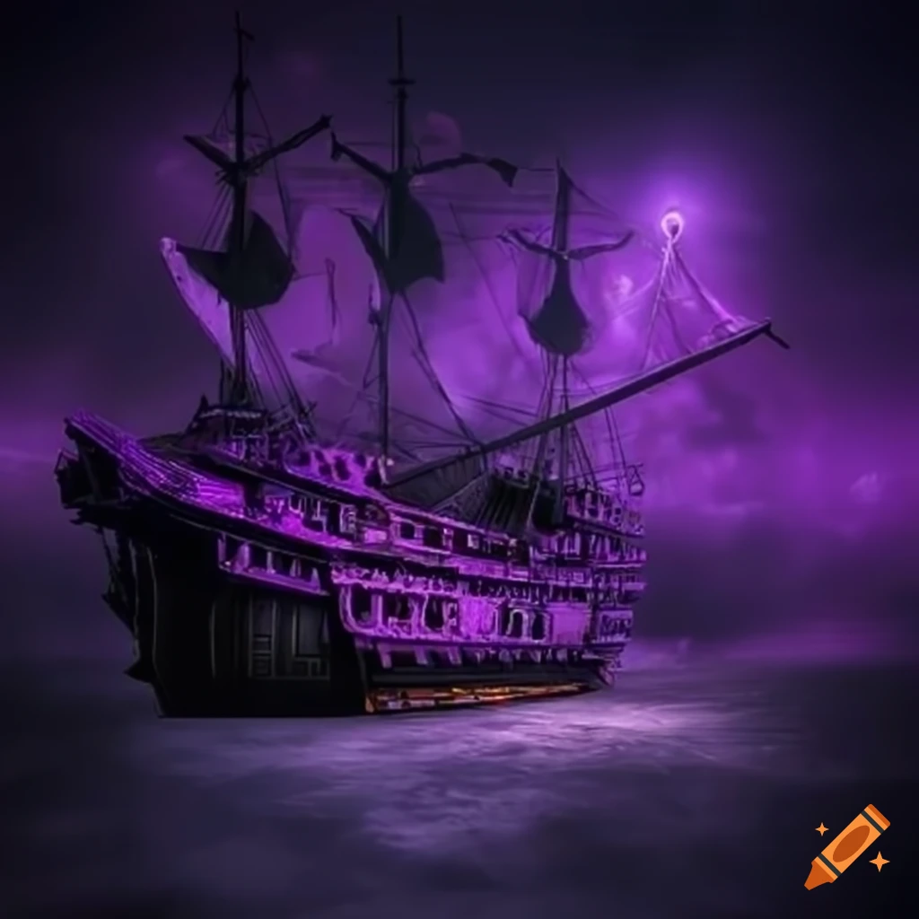Purple and black futuristic space pirate ship on Craiyon