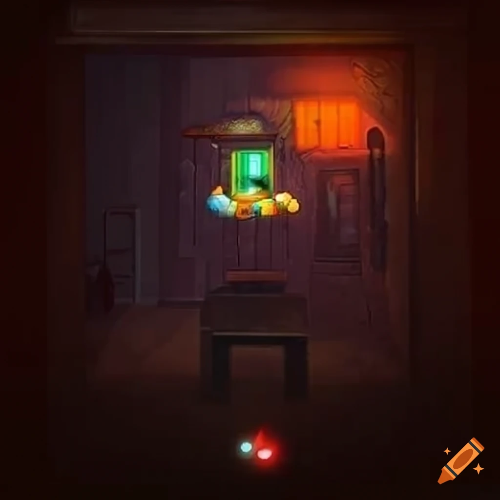 Dark wall with big doorway in pixel art style on Craiyon