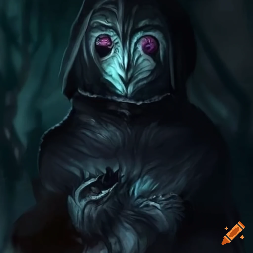 Digital art of a shadow wraith humanoid owl
