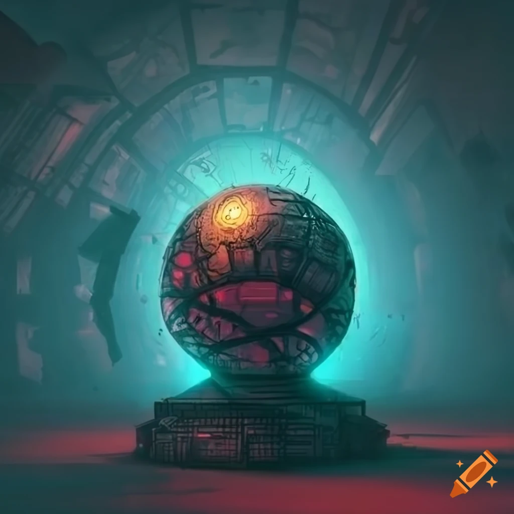 Silver ball in a futuristic dungeon on Craiyon