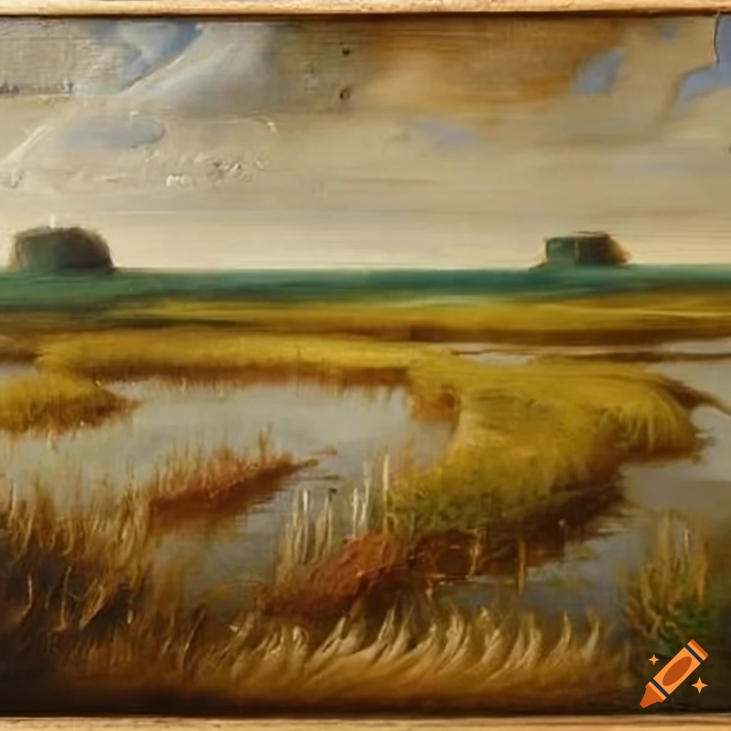 Medieval artwork of a marsh landscape