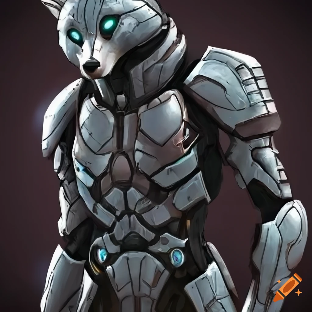 Futuristic armored fox humanoid