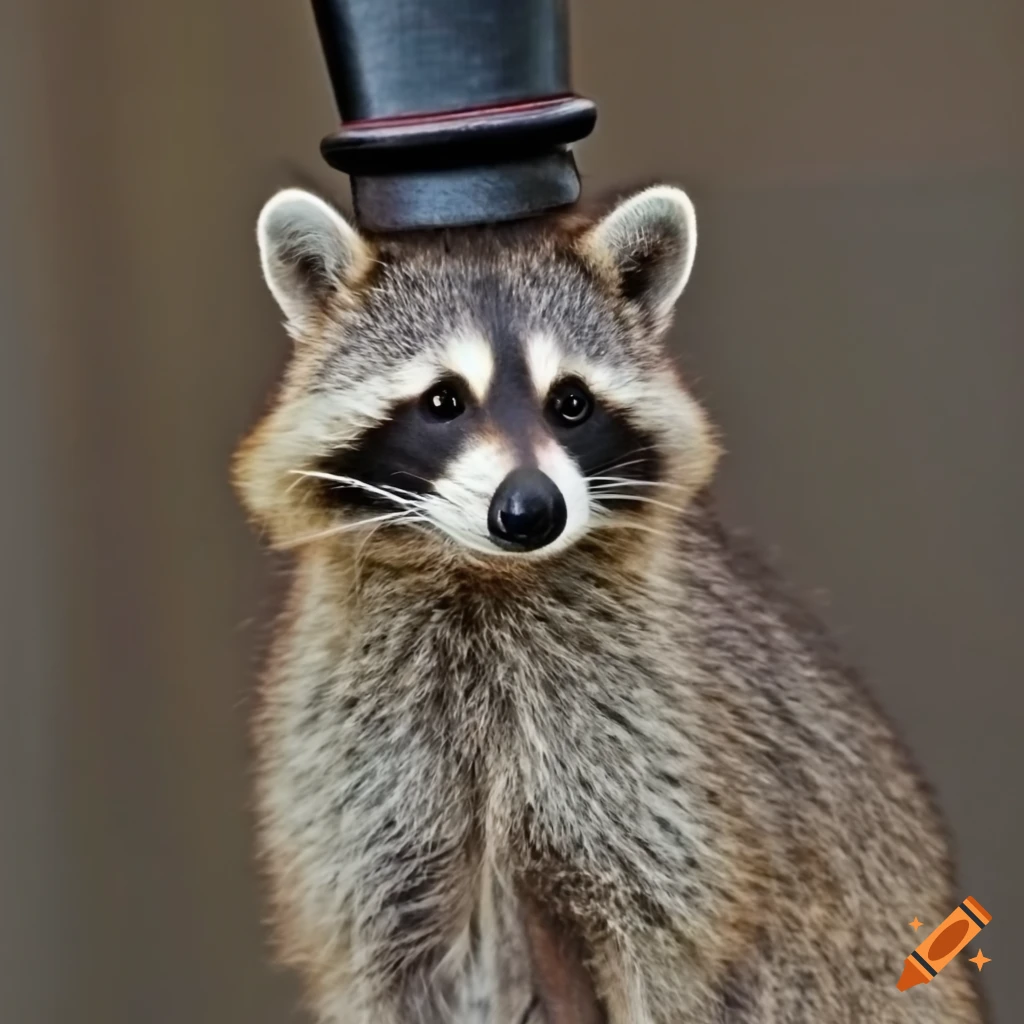 Raccoon wearing a bowtie and tophat
