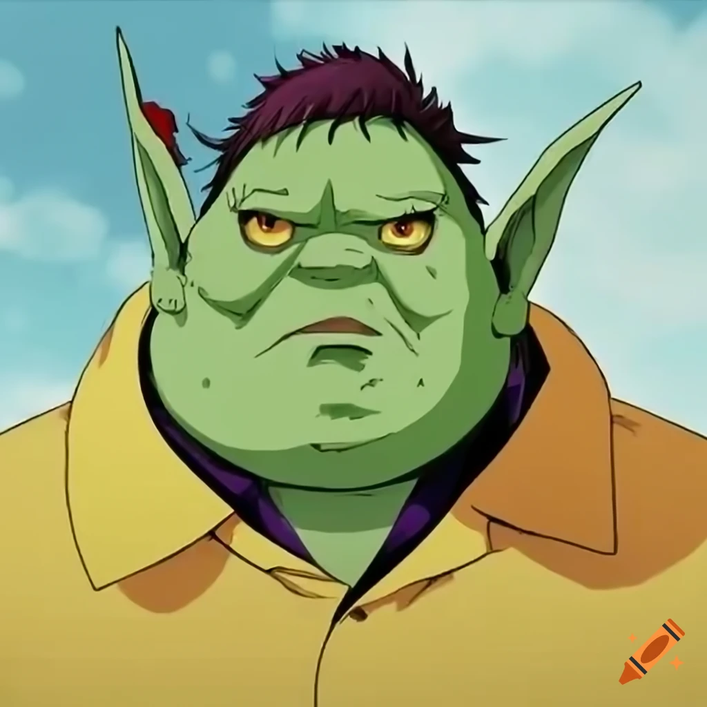 Character in anime wearing yellow polo shirt and red tie