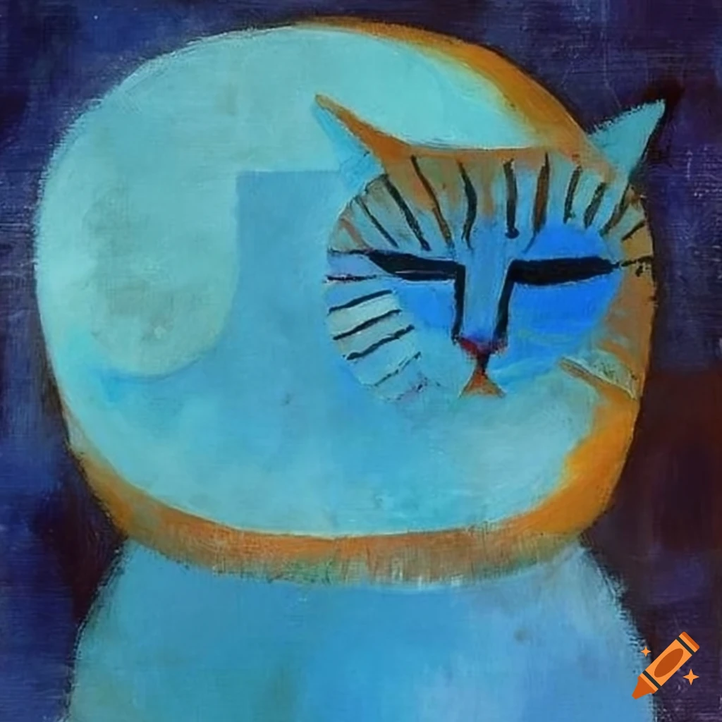 Abstract painting of a sleeping blue cat on Craiyon
