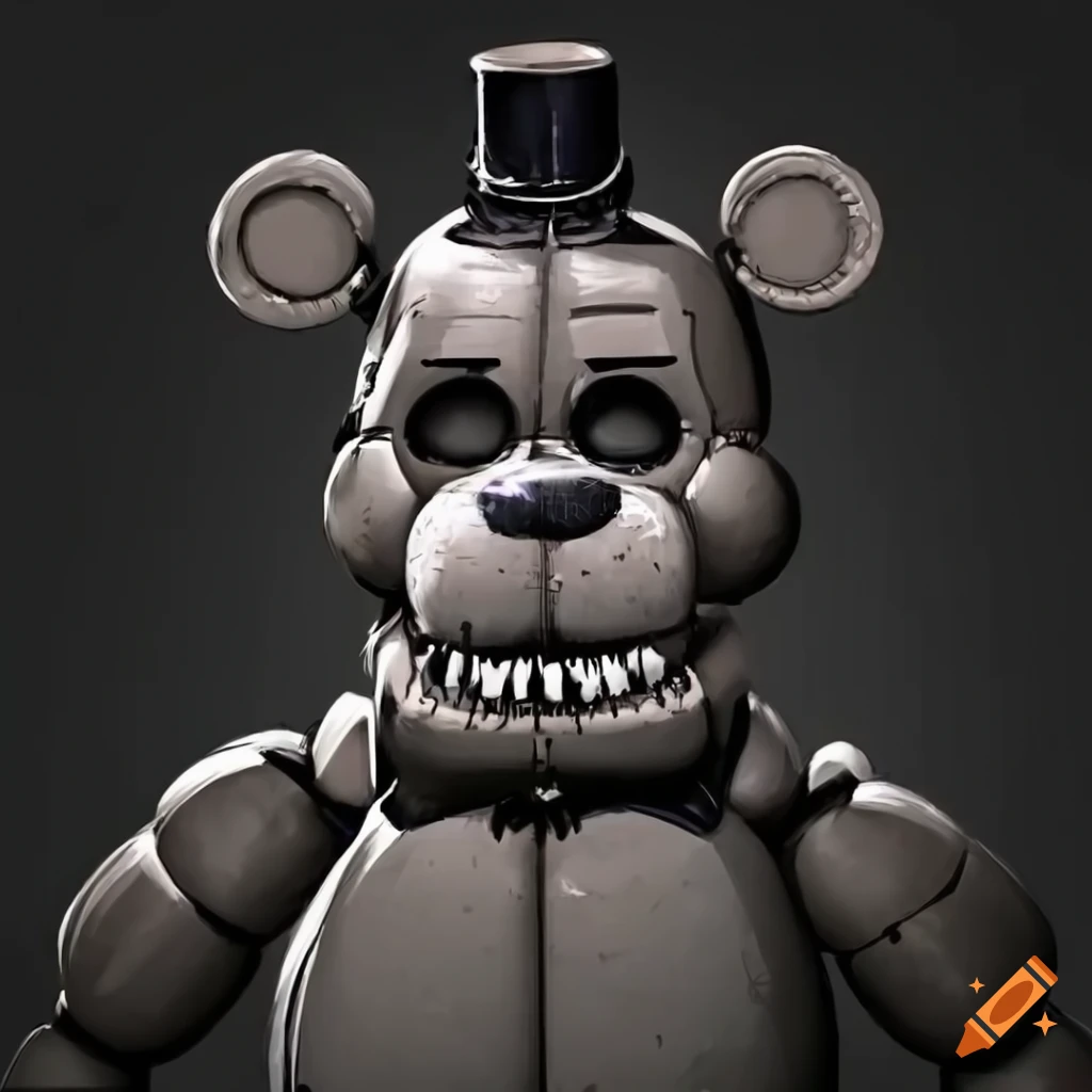 Line illustration of a scary animatronic wolf