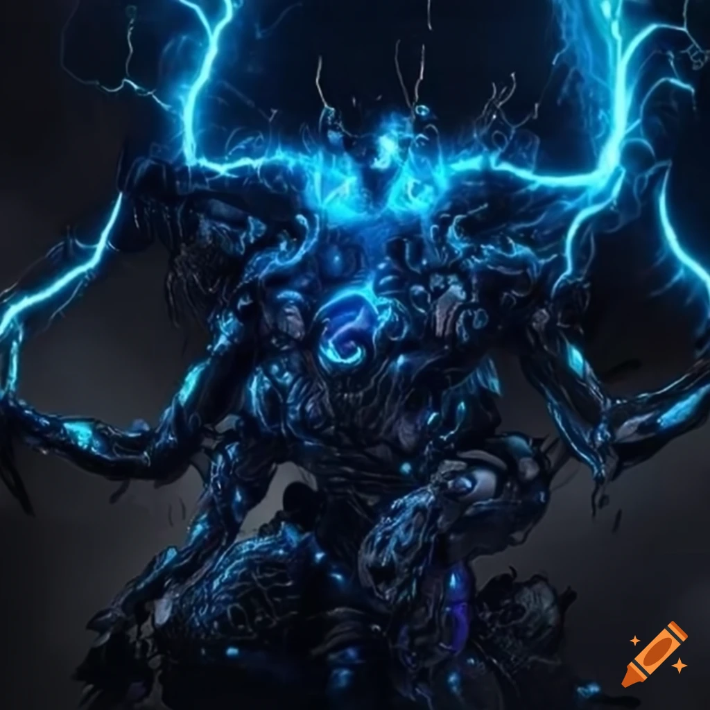 Dark blue cybernetic beetle with lightning on Craiyon