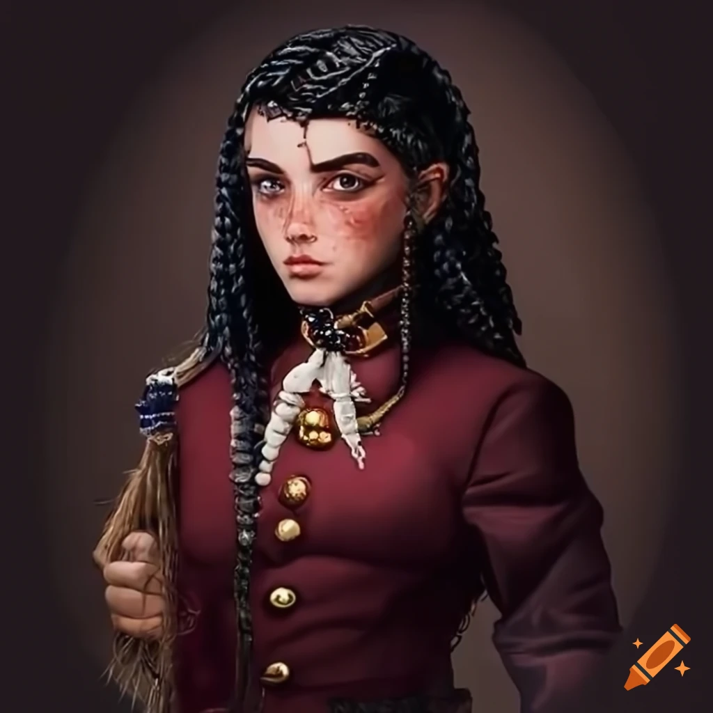 Portrait of a transgender woman captain with braided hair on Craiyon