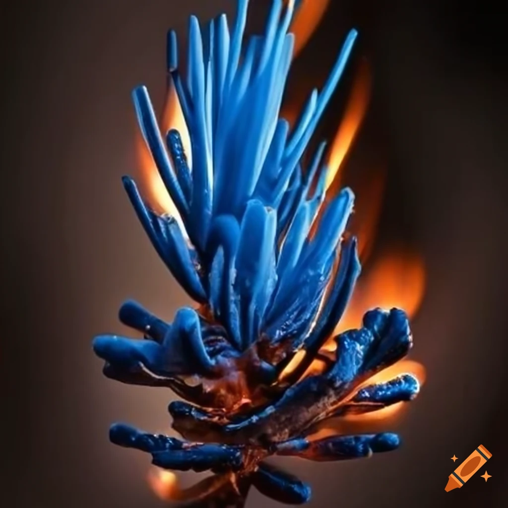 Pine nut burning in blue fire
