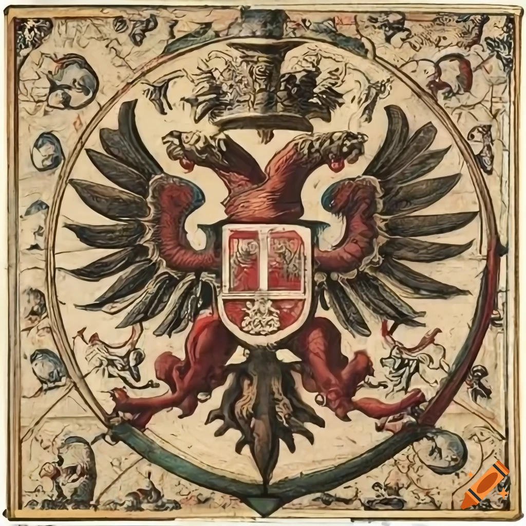 Coat of arms with cross, pentagram, angel and demon on Craiyon