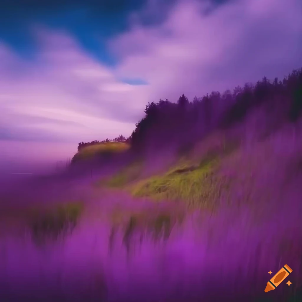 Photo realistic purple grassy cliff side meadows on Craiyon