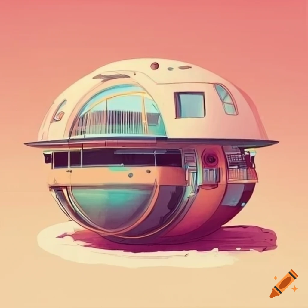 Detailed technical drawing of retro futuristic mars living pod on Craiyon