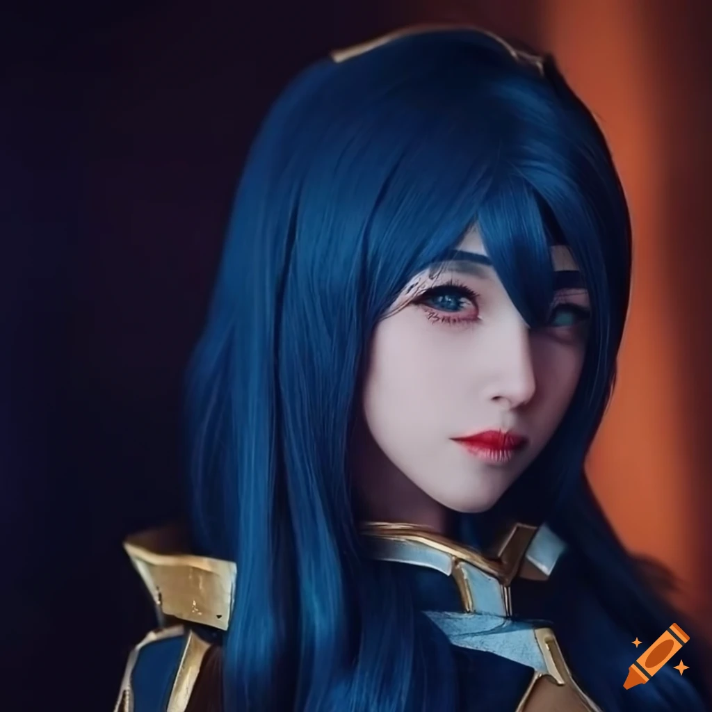 Close-up portrait of a Lucina cosplay on Craiyon