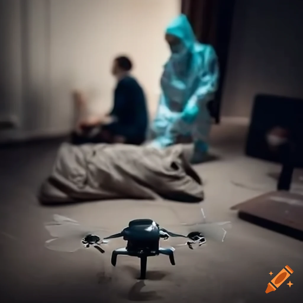 Forensic photographer capturing evidence with a drone camera on Craiyon