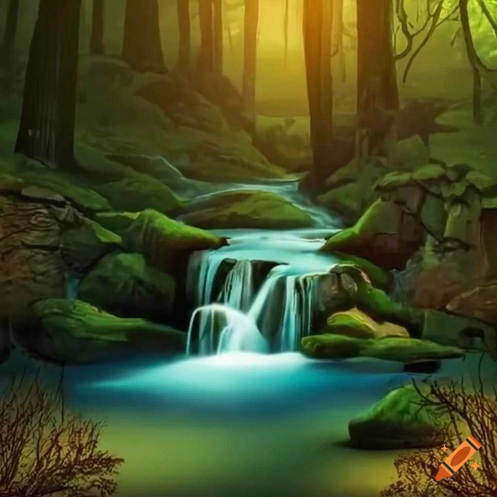 Breathtaking waterfall in the heart of the forest on Craiyon