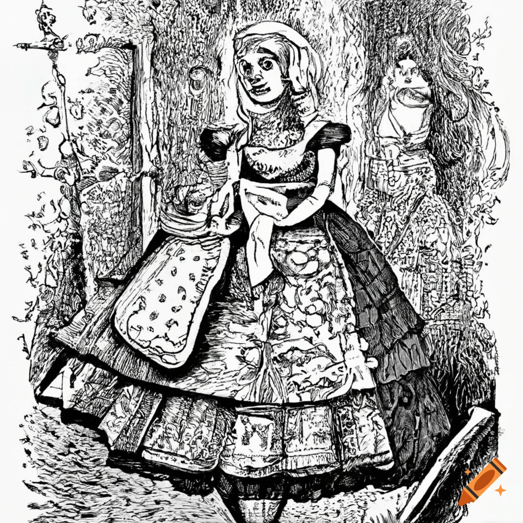 Detailed pen and ink illustration of Alice in Wonderland on Craiyon