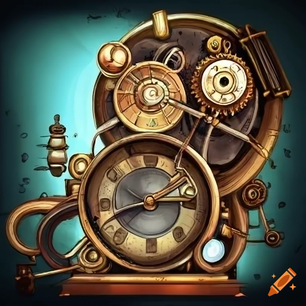 Steampunk illustration of a mechanical gadget on Craiyon
