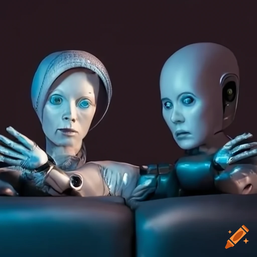 Sitting android tv characters on a sofa on Craiyon