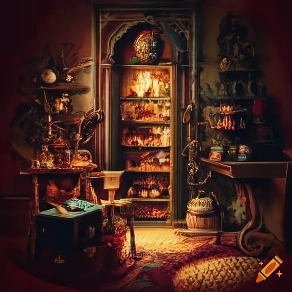 Dark and beautifully decorated vintage metaphysical shop on Craiyon