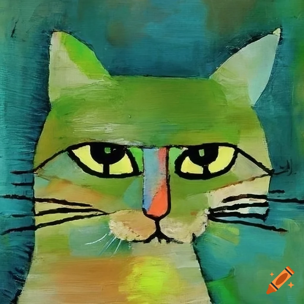 Abstract painting of a jumping green cat by paul klee on Craiyon