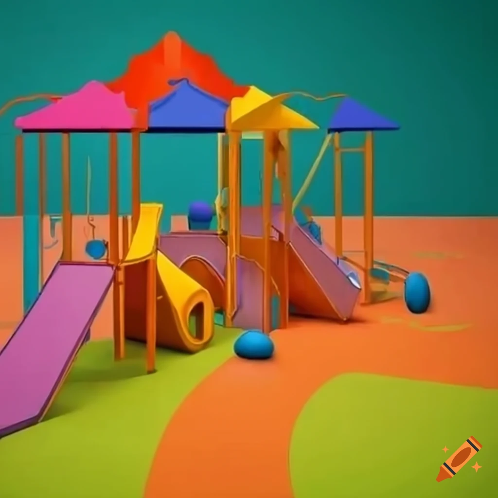 Surrealist and colorful playground on Craiyon