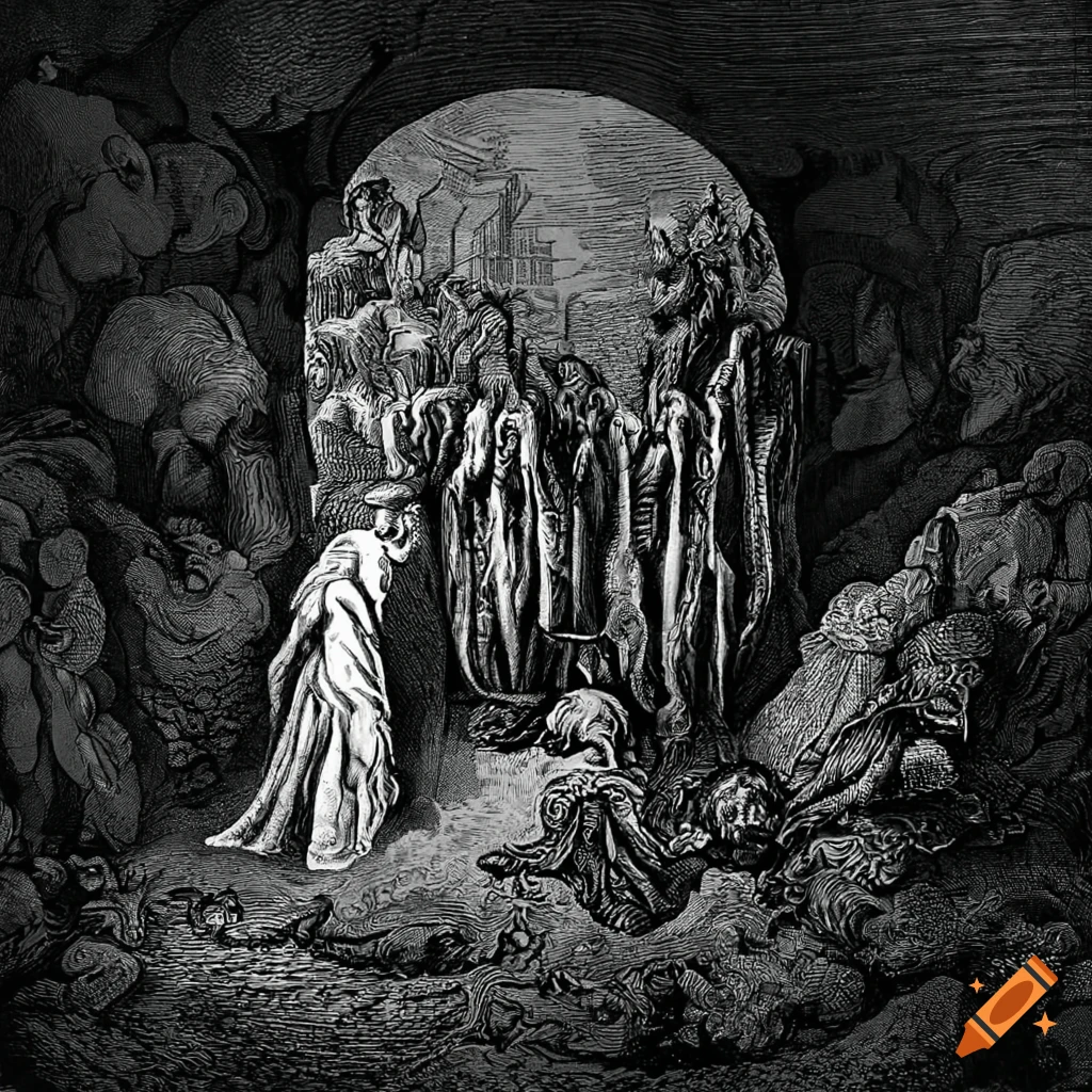 Surreal black and white art with giants and mutated humans on Craiyon