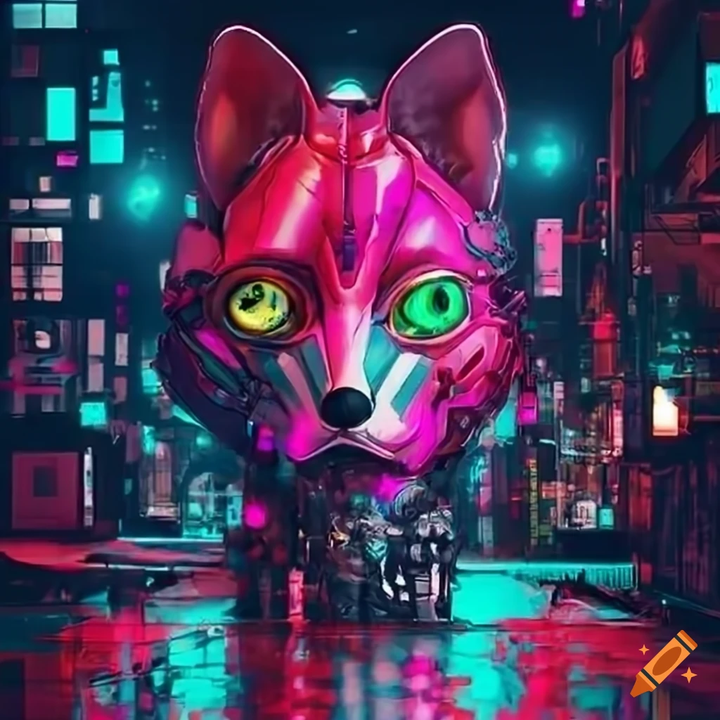 Cyborg fox in a futuristic city on Craiyon