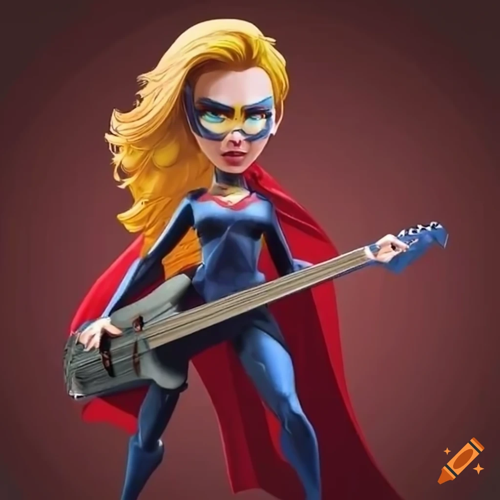 Image of a female superhero playing the bass guitar on Craiyon