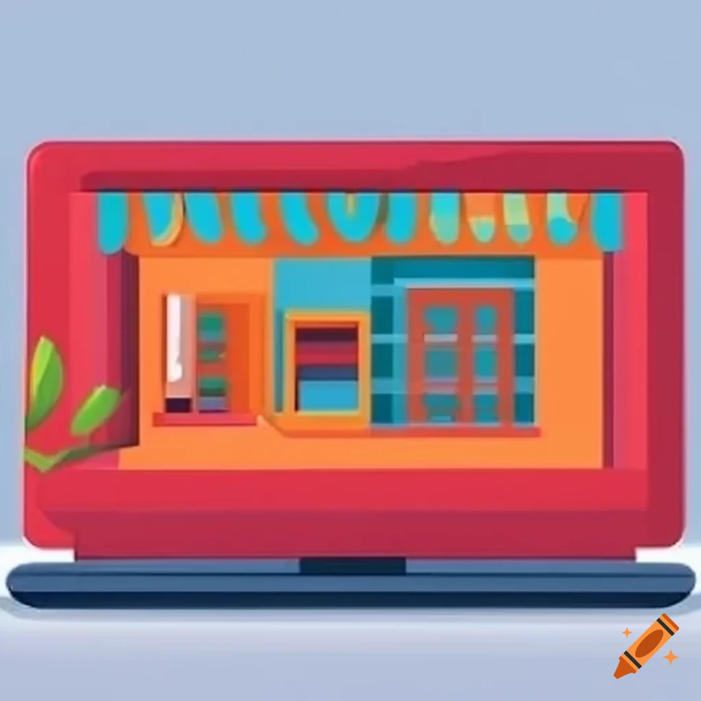 Computer with store window on screen